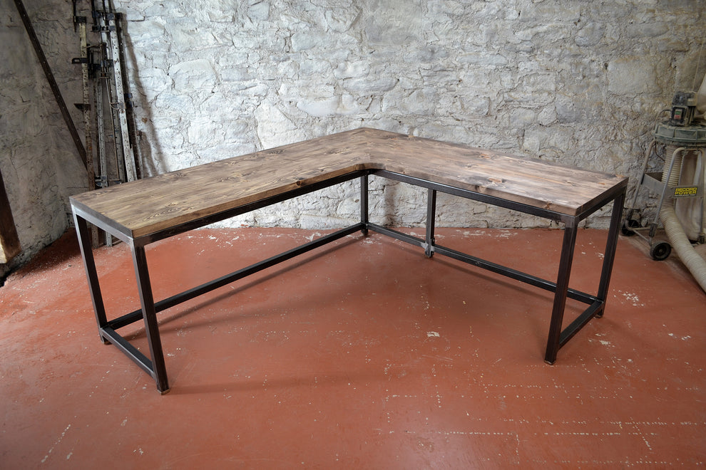Industrial Corner Desk | Reclaimed Wood L-Shaped Desk UK – Cottage Two